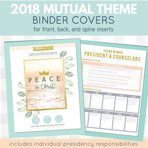 2018 Young Women Leader Binder Covers w/ Editable Calendar - Peace in ...