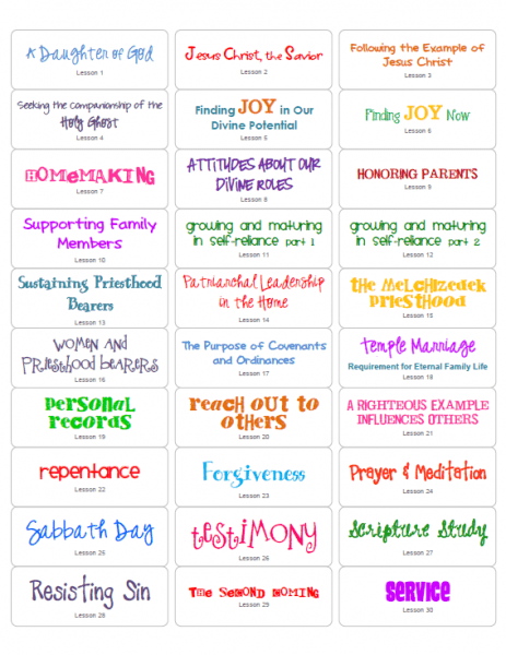 YW Lesson Topic Stickers!! | The Red Headed Hostess