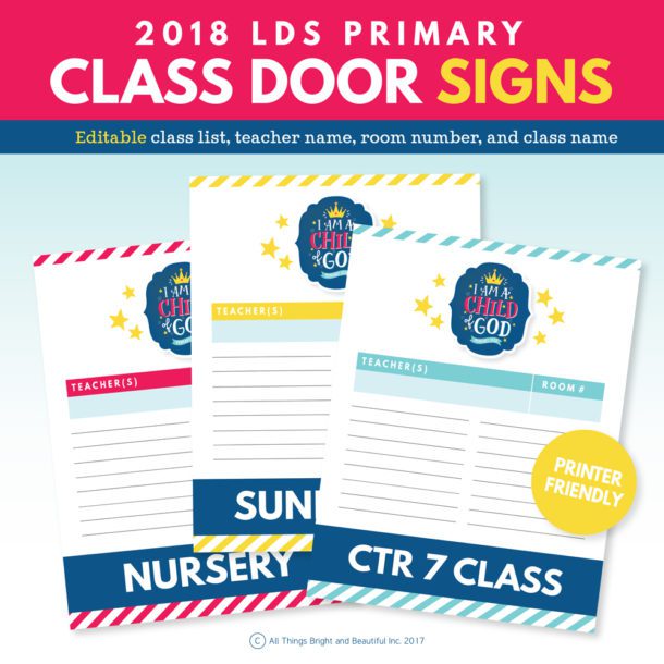 2018 LDS Primary Theme Door Signs: I am a Child of God - The Red Headed ...