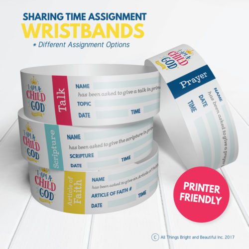 2018 LDS Primary Theme Wristbands and Assignment Cards: I am a Child of ...