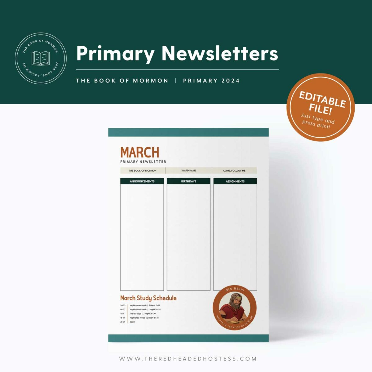 2024 Primary-Book of Mormon-Monthly Newsletters - The Red Headed Hostess